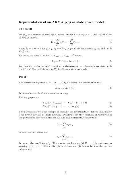 Representation of an ARMA(p,q) as state space model