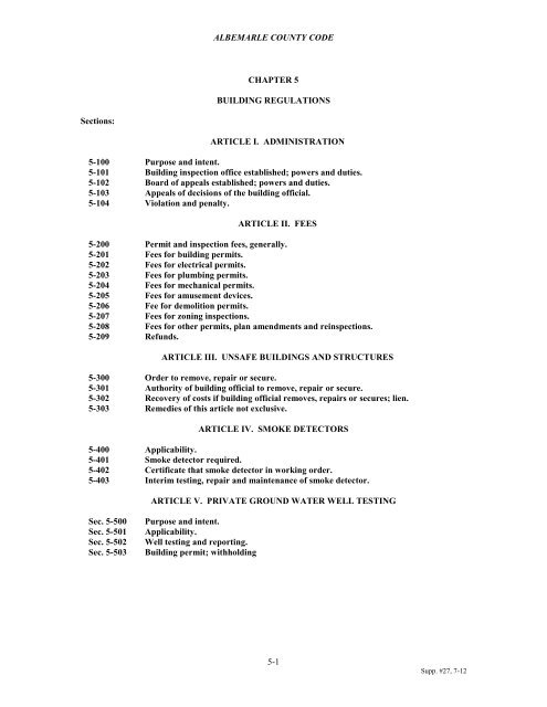Chapter 5 Building Regulations - Albemarle County