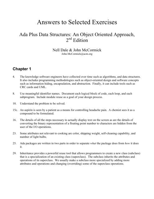 Answers To Selected Exercises