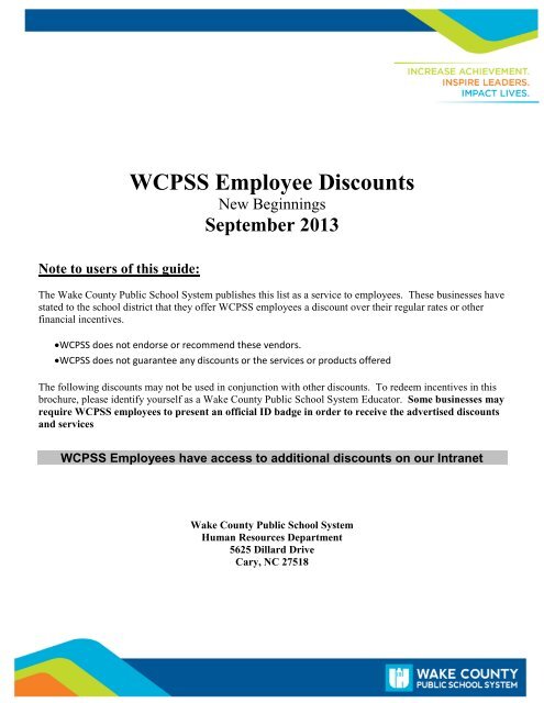 WCPSS Employee Discounts - Wake County Public School System