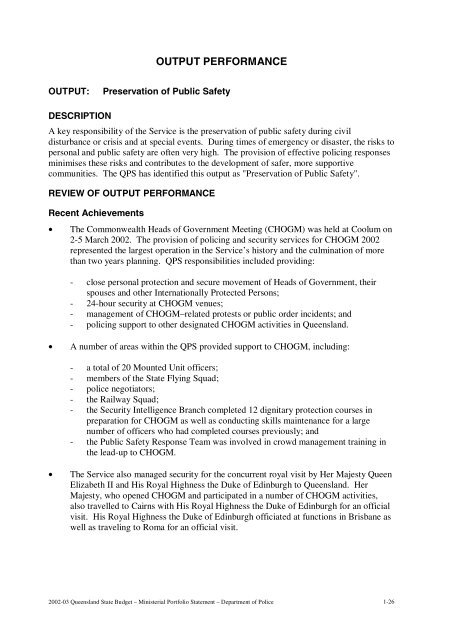 Preservation of public safety - Queensland Police Service