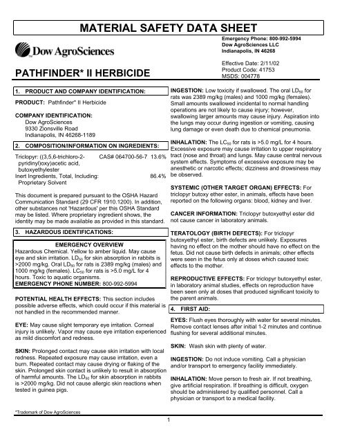 material safety data sheet pathfinder* ii herbicide