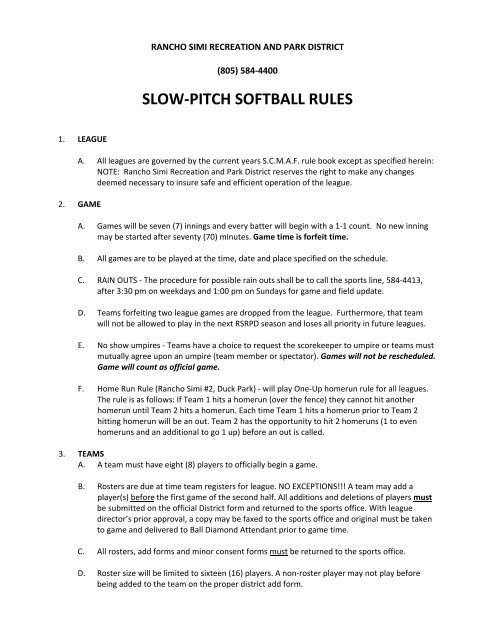slow-pitch softball rules - Rancho Simi Recreation and Park District