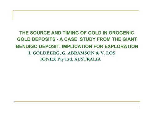 the source and timing of gold in orogenic gold deposits - a case ...