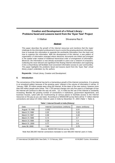 Creation and Development of a Virtual Library - INFLIBNET Centre