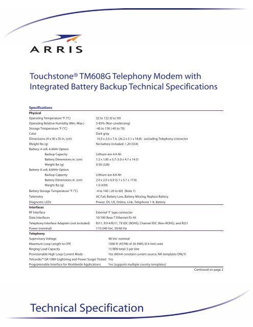Technical Specification - Arris