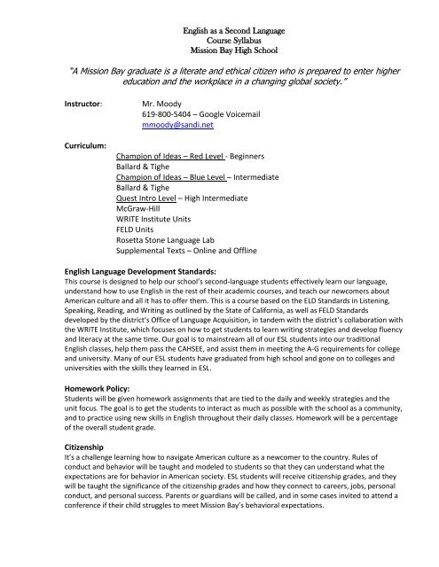 High School Language Arts Syllabus