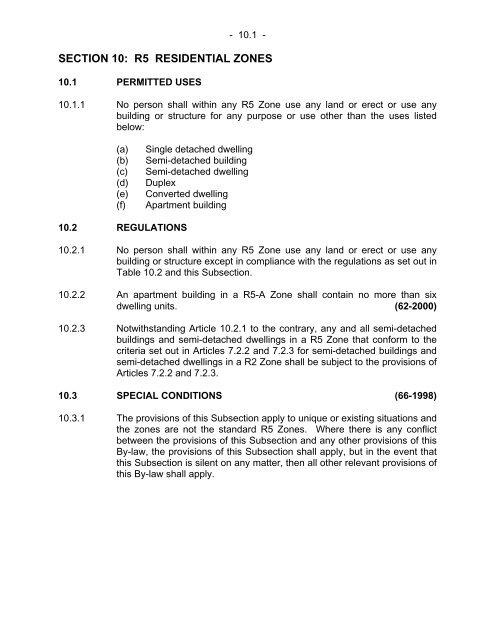 SECTION 10: R5 RESIDENTIAL ZONES
