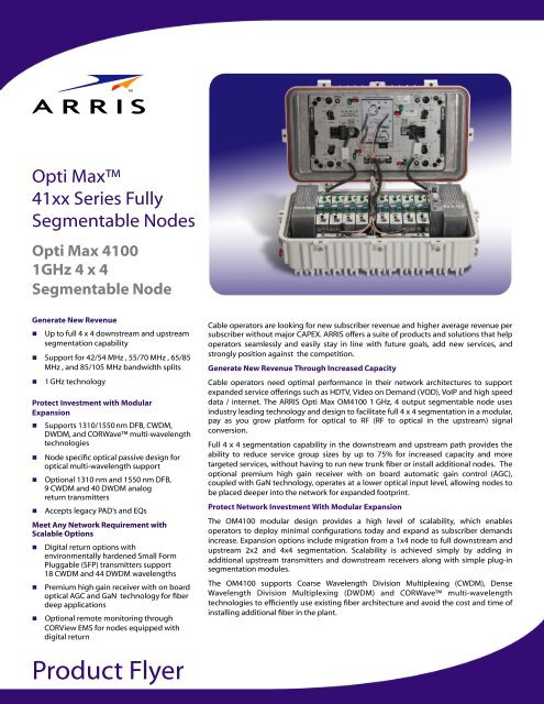 Opti Max 4100 1 GHz 4 x 4 Segmentable Node Product Flyer - Arris