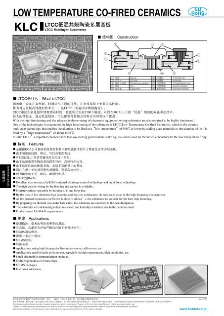 LOW TEMPERATURE CO-FIRED CERAMICS KLC LTCC - KOA