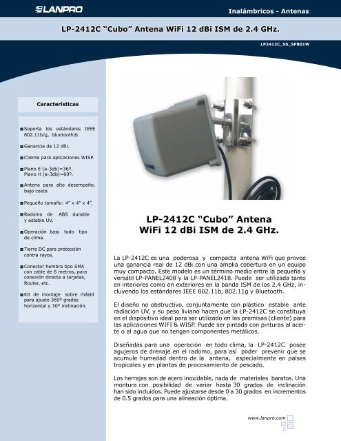 LP-2412C â€œCuboâ€ Antena WiFi 12 dBi ISM de 2.4 GHz. - LanPro