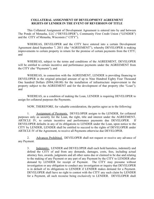 collateral assignment of development agreement - the City of ...
