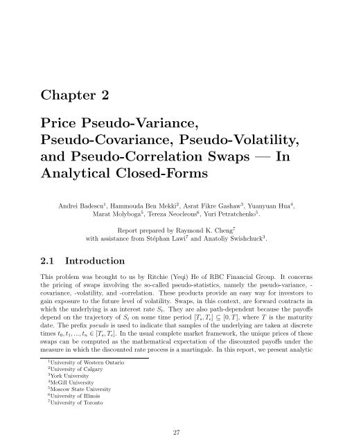 Chapter 2 Price Pseudo Variance Pseudo Covariance Pseudo