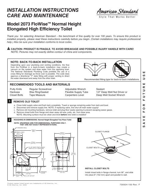 Installation Instructions - American Standard