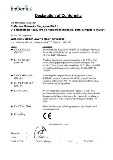 CE declaration of conformity - EnGenius Networks Singapore Pte Ltd