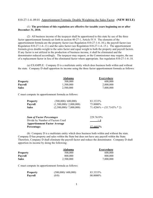 810-27-1-4-.09.01 Apportionment Formula: Double Weighting the ...