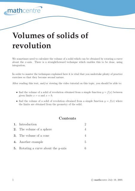 Volumes of solids of revolution