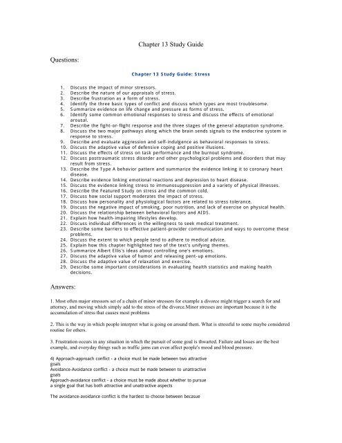 Chapter 13 Study Guide Questions: Answers: Chapter 13 Study Guide Questions: Answers: