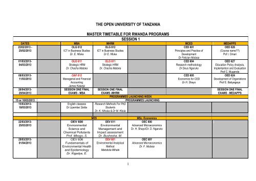 the open university of tanzania master timetable for rwanda