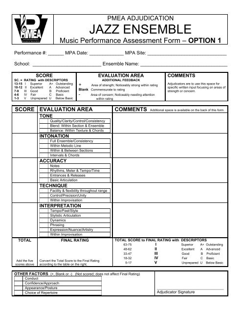 Jazz Ensemble Assessment Form