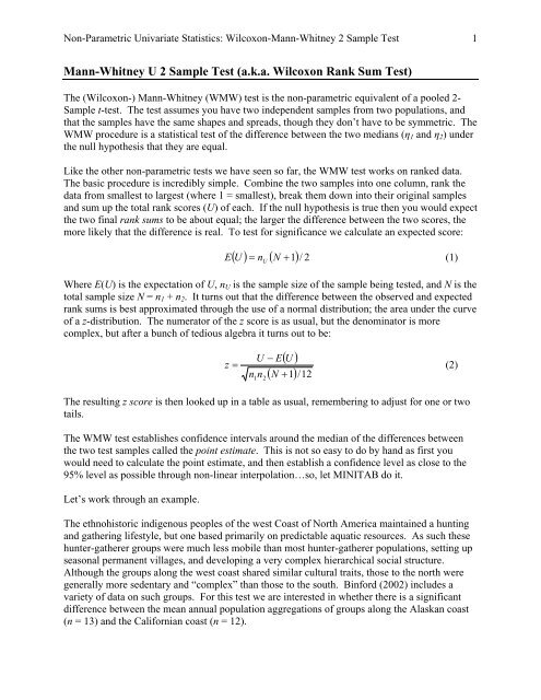 Mann-Whitney U 2 Sample Test (a
