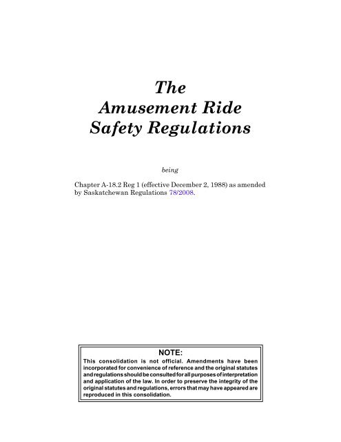 Amusement Ride Safety Regulations - Technical Safety Authority of ...