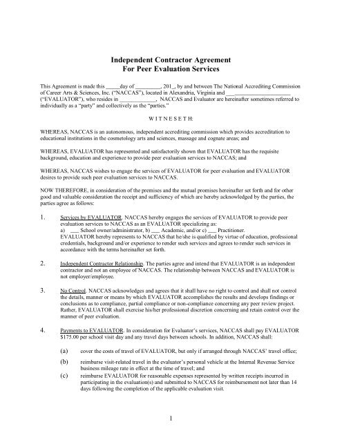 Independent Contractor Agreement For Peer Evaluation ... - naccas