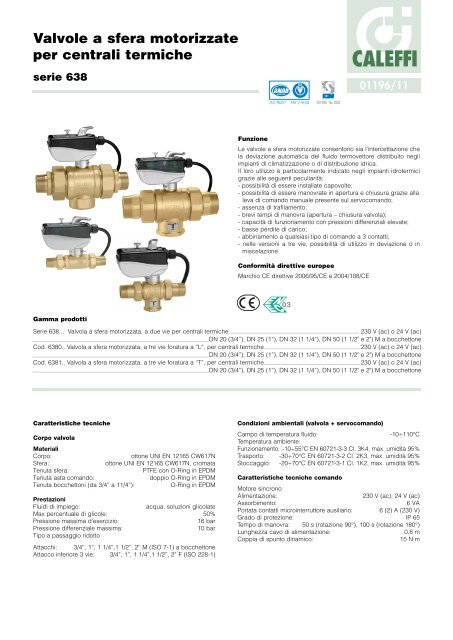 Valvole a sfera motorizzate per centrali termiche - Caleffi