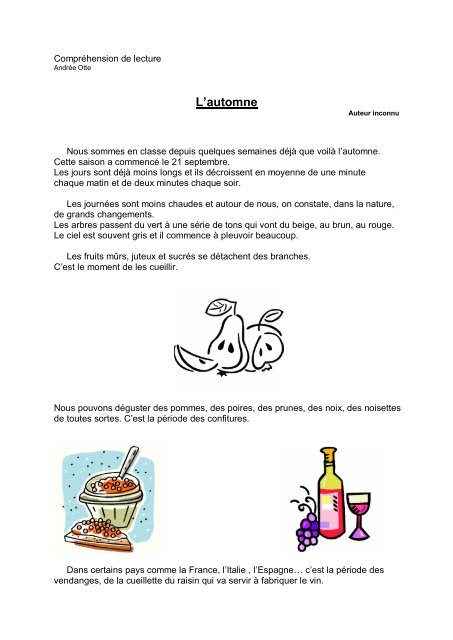 ComprÃ©hension de lecture L'automne - Professeur Phifix