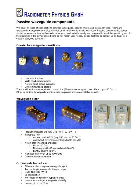 Passive waveguide components