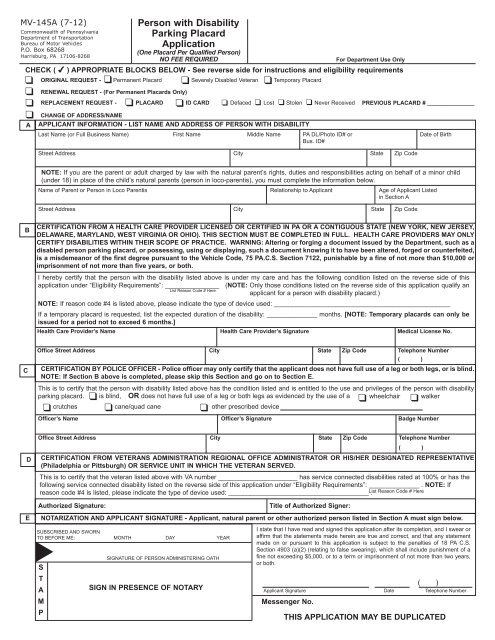 PennDOT - Form MV-145A - Upper Dublin Township