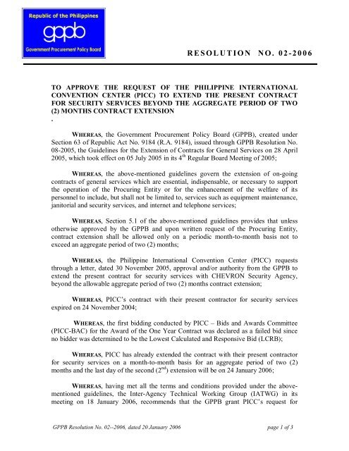 RESOLUTION NO. 02-2006 - GPPB