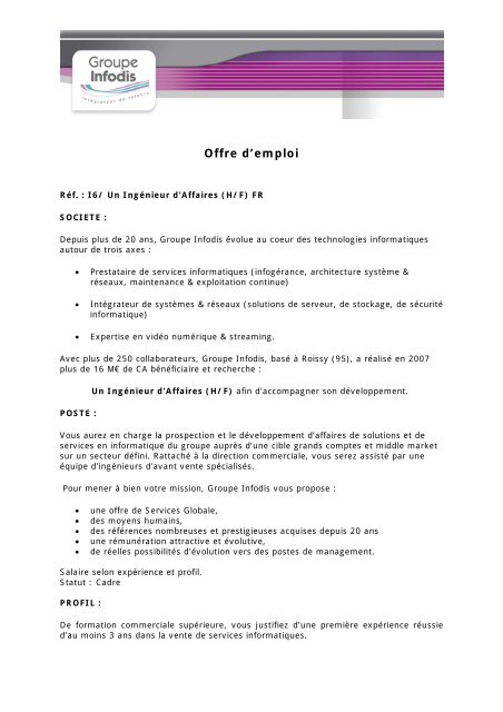Offre d'emploi - Infodis