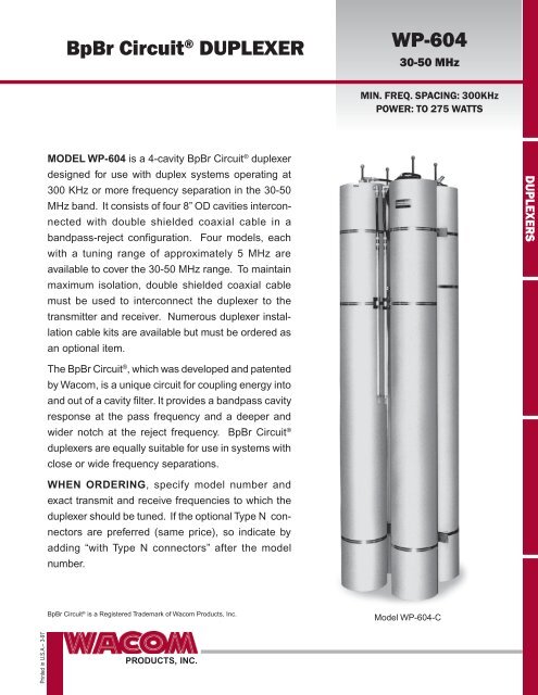 Spec Sheet for WP-604