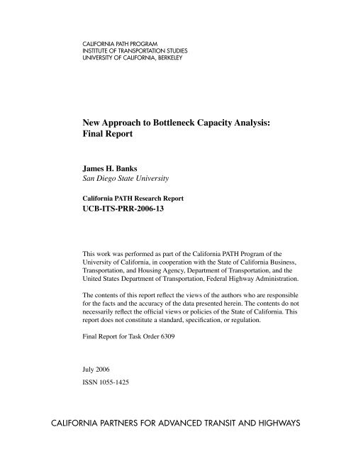 New Approach to Bottleneck Capacity Analysis: Final Report