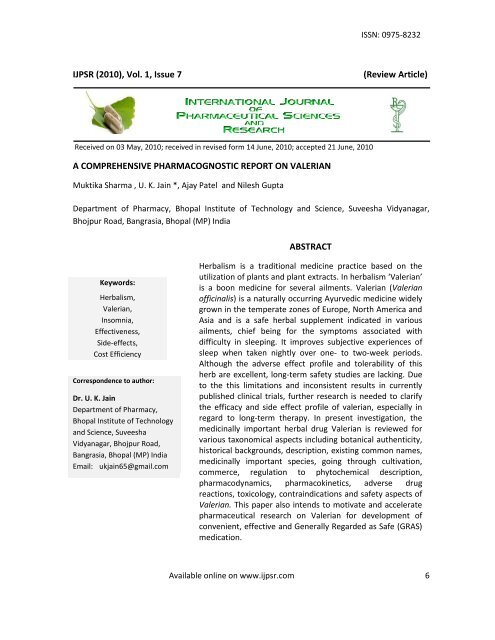 IJPSR (2009), Issue 1, Vol - International Journal of Pharmaceutical ...