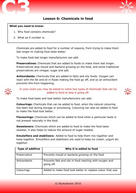 Open lesson 6: Chemicals in food worksheet - Lesson 1