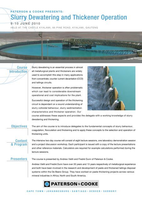 Slurry Dewatering and Thickener Operation - Paterson & Cooke