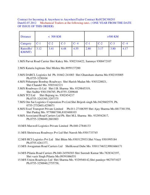 approved transporter list for truck and trailer