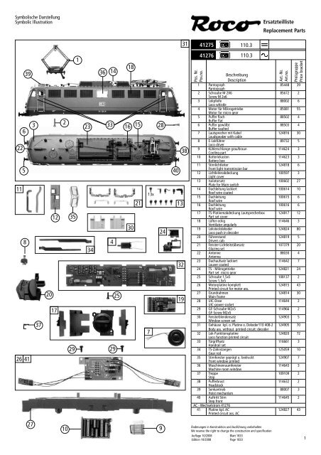 Ersatzteilblatt - Roco