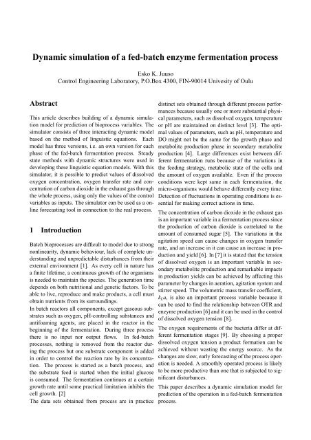 Dynamic Simulation Of A Fed Batch Enzyme Fermentation Process