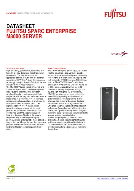 datasheet fujitsu sparc enterprise m8000 server