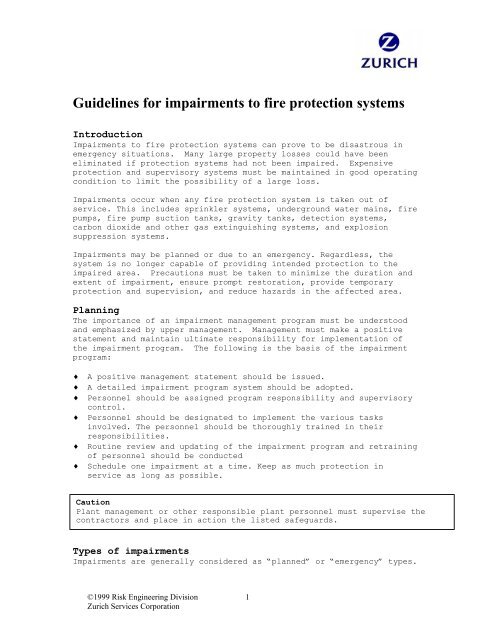 Guidelines for impairments to fire protection ... - Risk Engineering