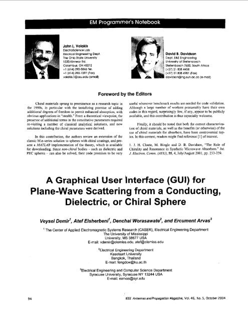 A graphical user interface (GUI) for plane-wave scattering from a ...