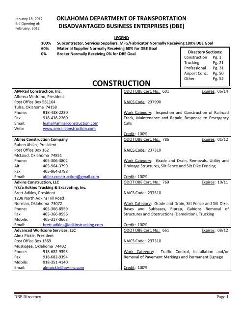 CONSTRUCTION - Oklahoma Department of Transportation