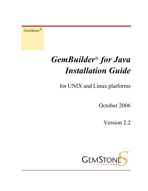 GemBuilder for Java Installation Guide - GemStone Systems