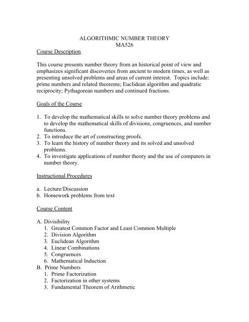 MATH 526 Algorithmic Number Theory