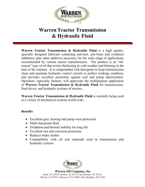 WarrenTractor Transmission & Hydraulic Fluid - Warren Oil ...