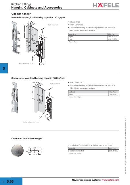 Hanging Cabinets and Accessories - Hafele
