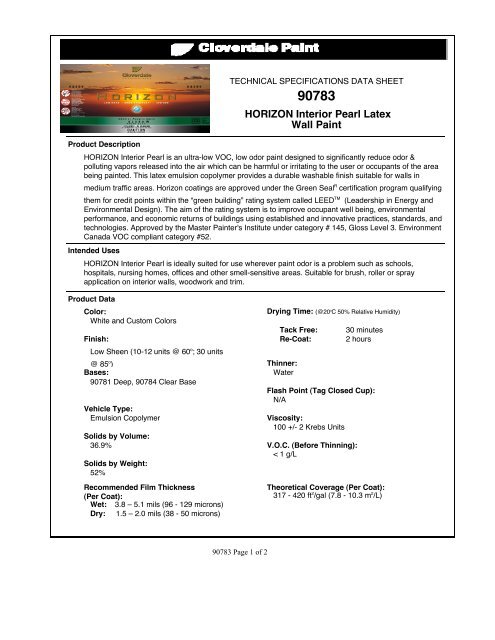 View Technical Data Sheet (PDF) 20-0065 - Cloverdale Paint